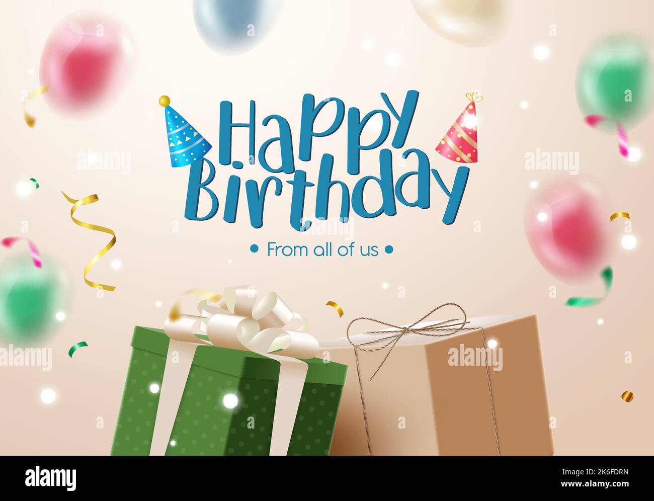 Birthday greeting vector design. Happy birthday to you text with gifts ...