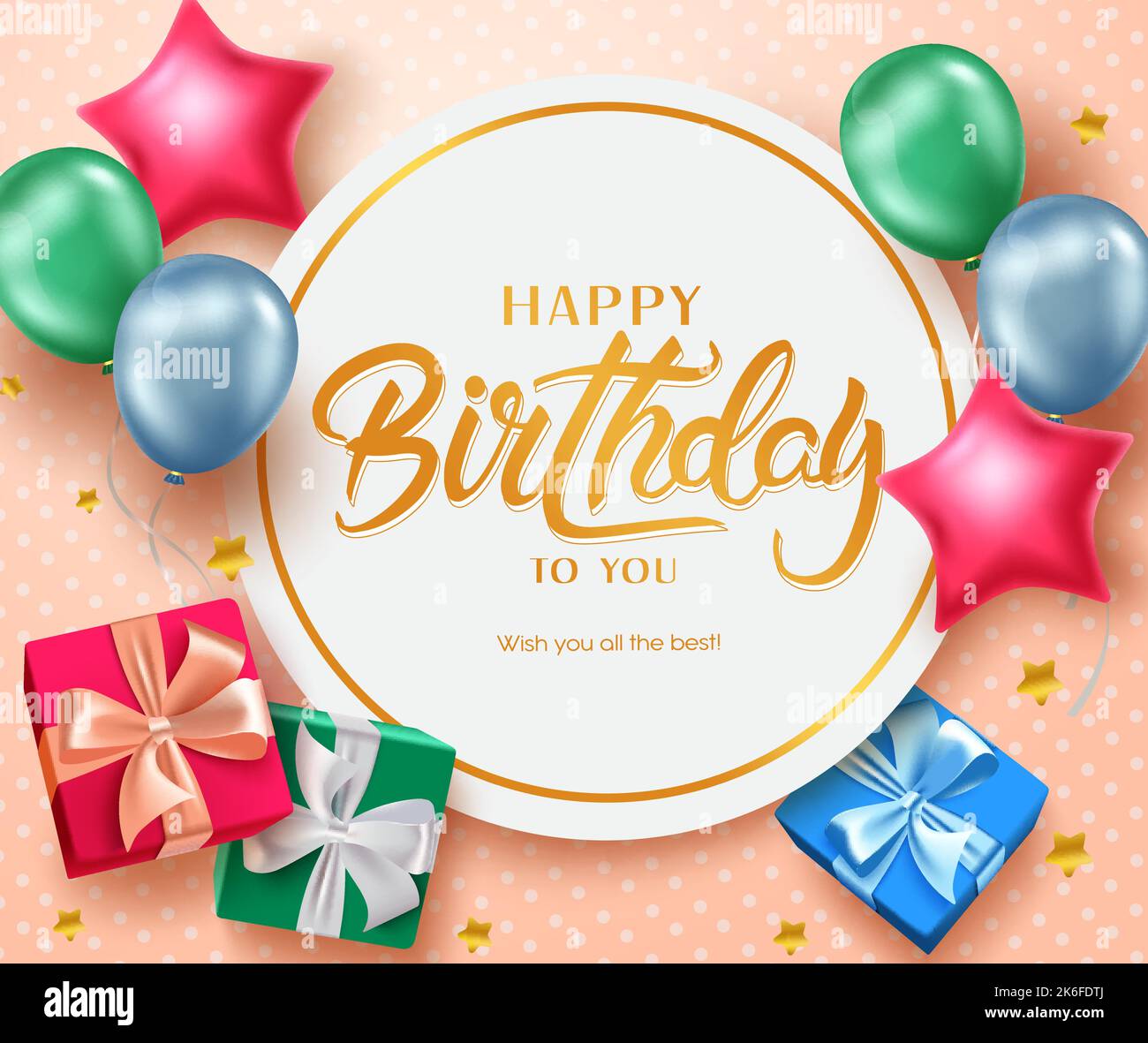 Birthday greeting vector template design. Happy birthday text in circle empty space with ...