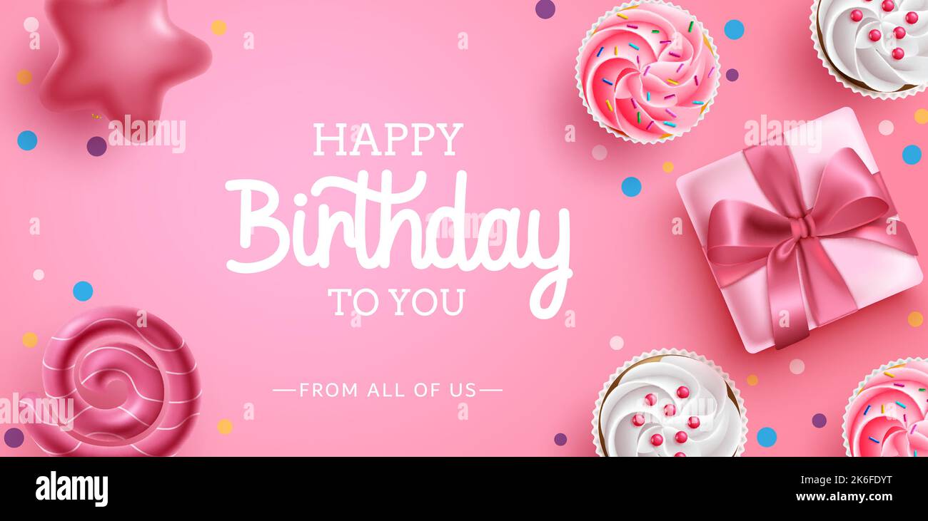 Birthday greeting vector background design. Happy birthday text in pink ...