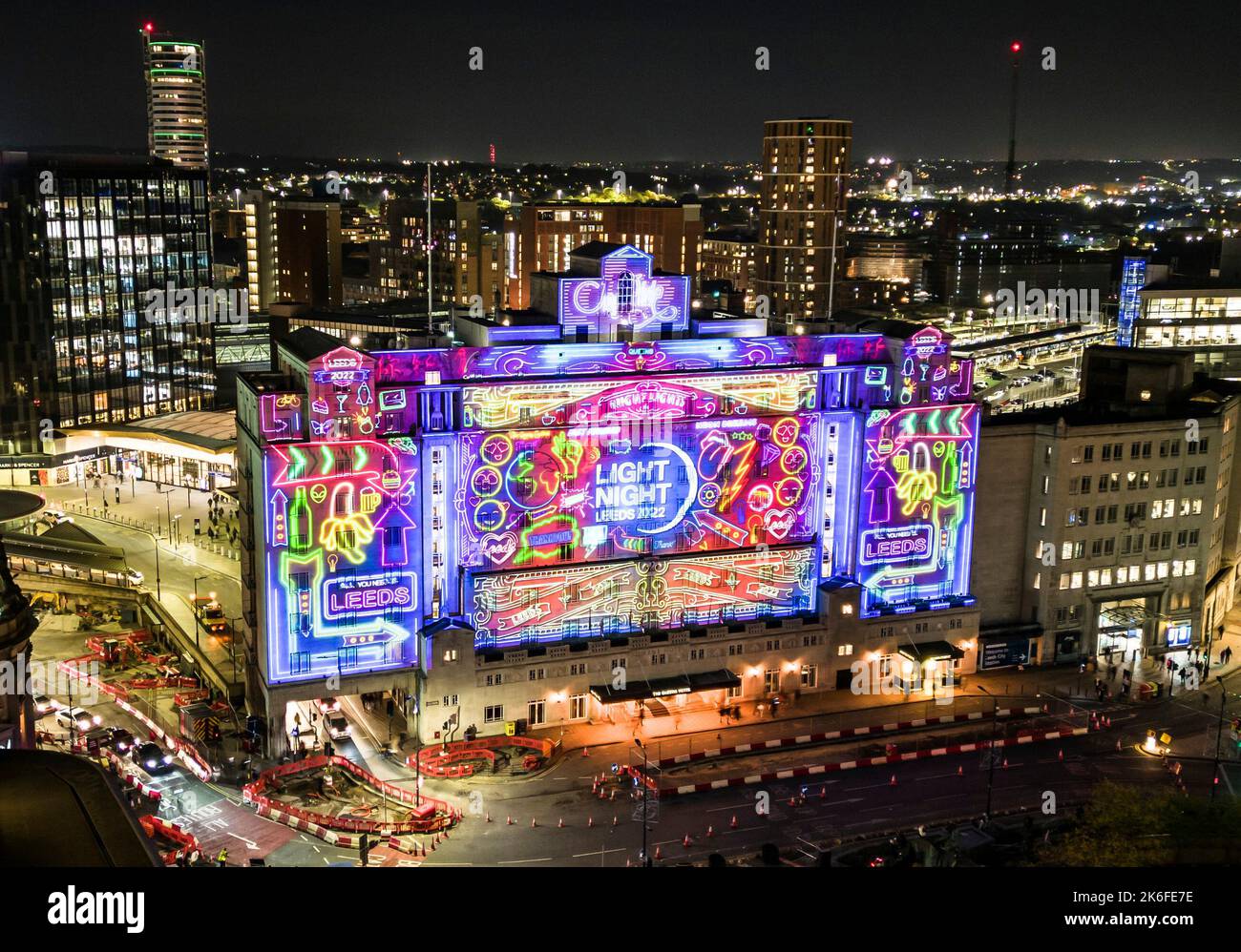 Joy Ride by Greenaway & Greenaway is projected onto the Queens Hotel as ...