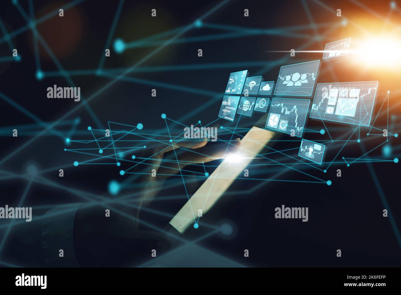 Digital overlay, futuristic 5g communication network connection and iot ...
