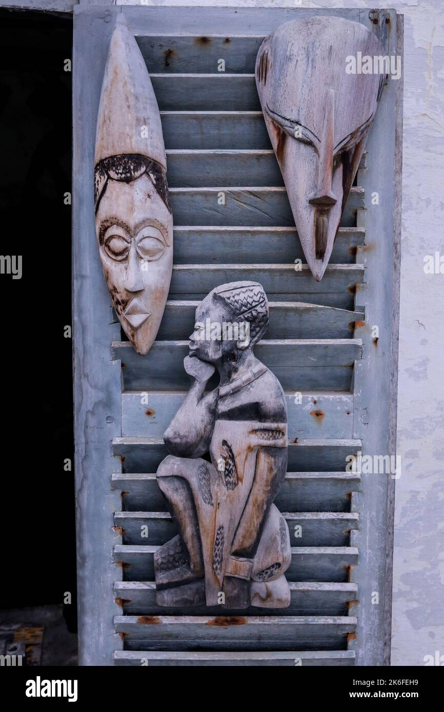Wooden African Masks in the Souvenir Shop, Ghana Stock Photo - Alamy