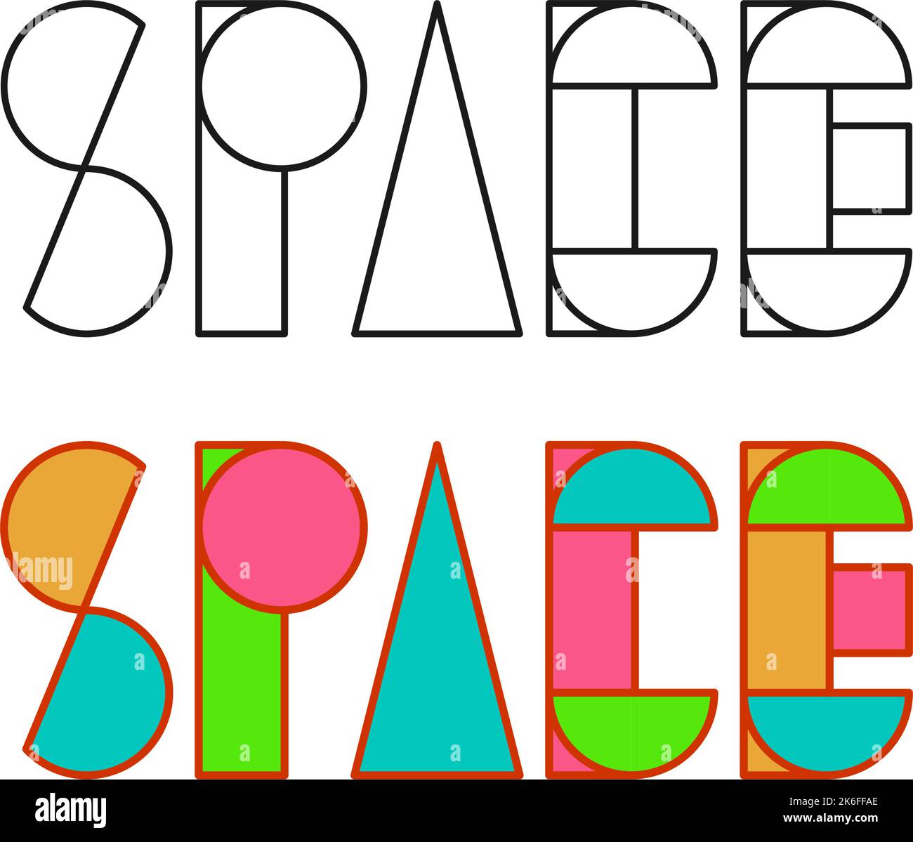 Text Space in black and white and colorful lettering. Coloring template ...