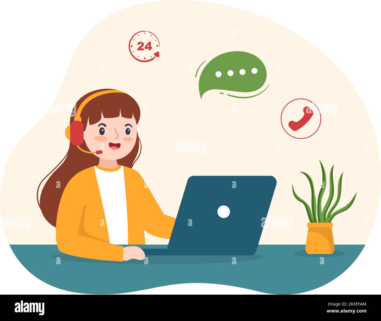 Call Center Agent of Customer Service or Hotline Operator with Headsets ...