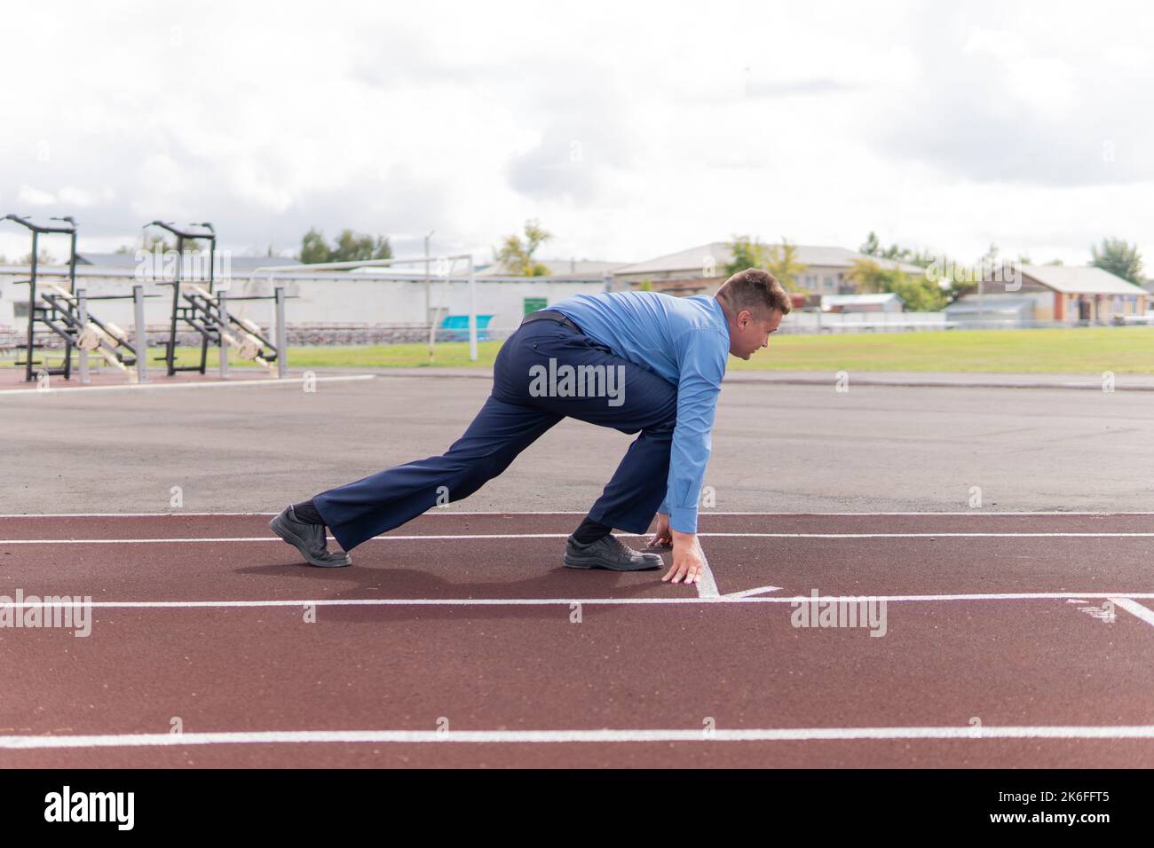 Start Concept. Top view of a Man on Start Line, Get Ready for New ...