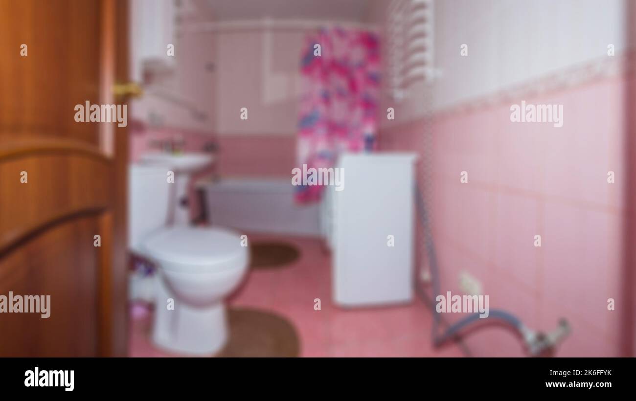 Abstract blur defocused pink bathroom and toilet interior for ...