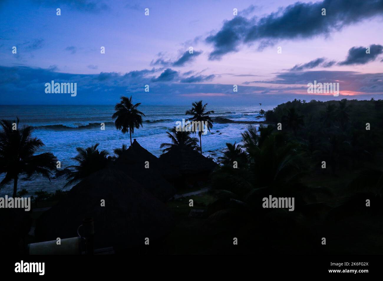 Amazing View to the Blue Sunset Sky on the Axim Atlantic Ocean Coast in ...