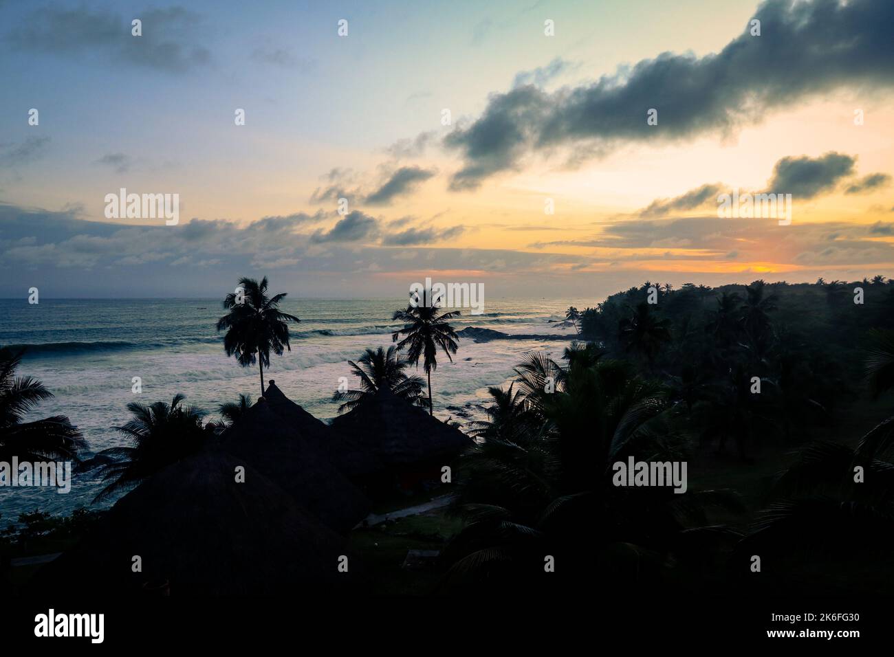 Amazing View to the Blue Sunset Sky on the Axim Atlantic Ocean Coast in ...