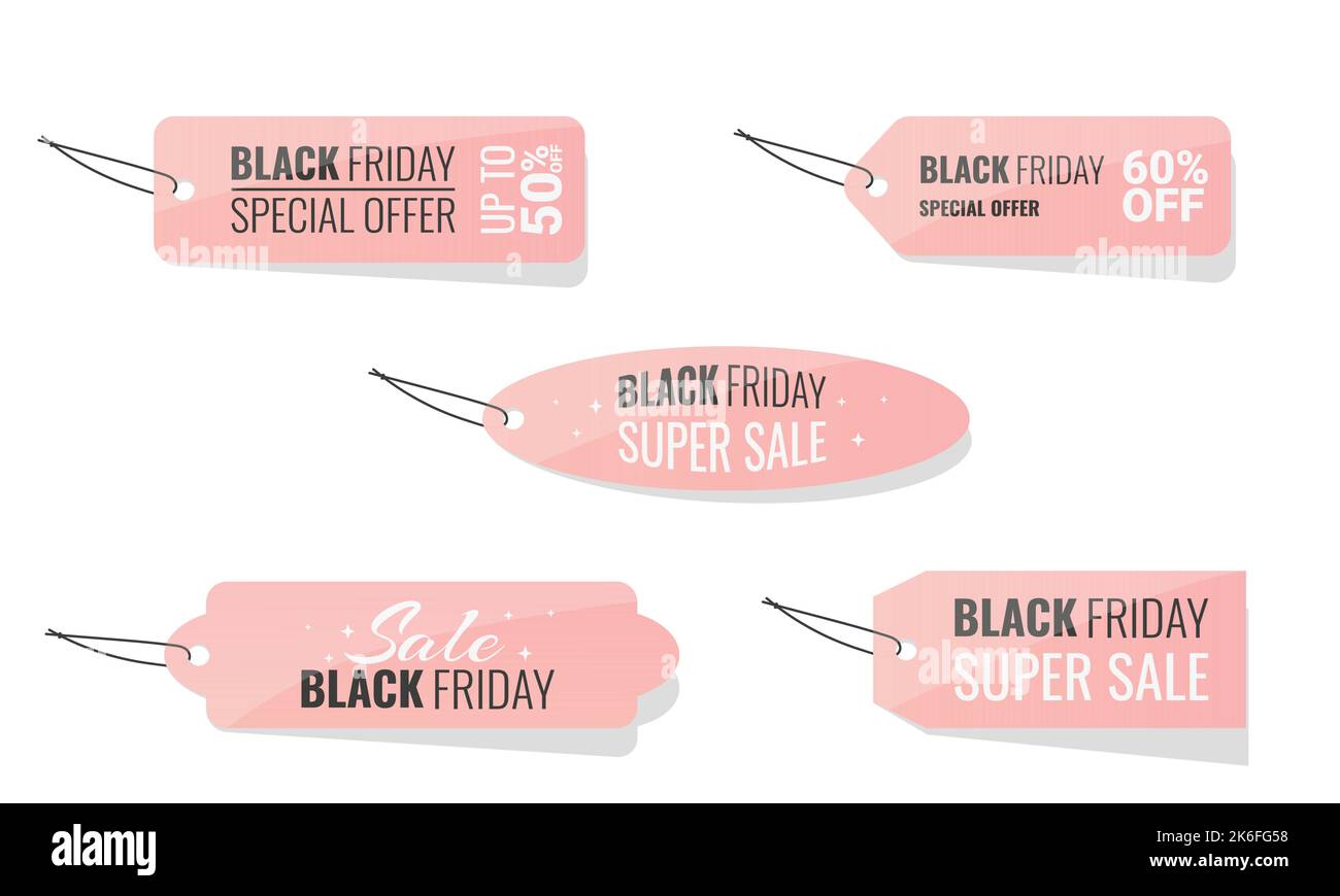 Set of black friday sale labels in different shapes in pink color Stock ...