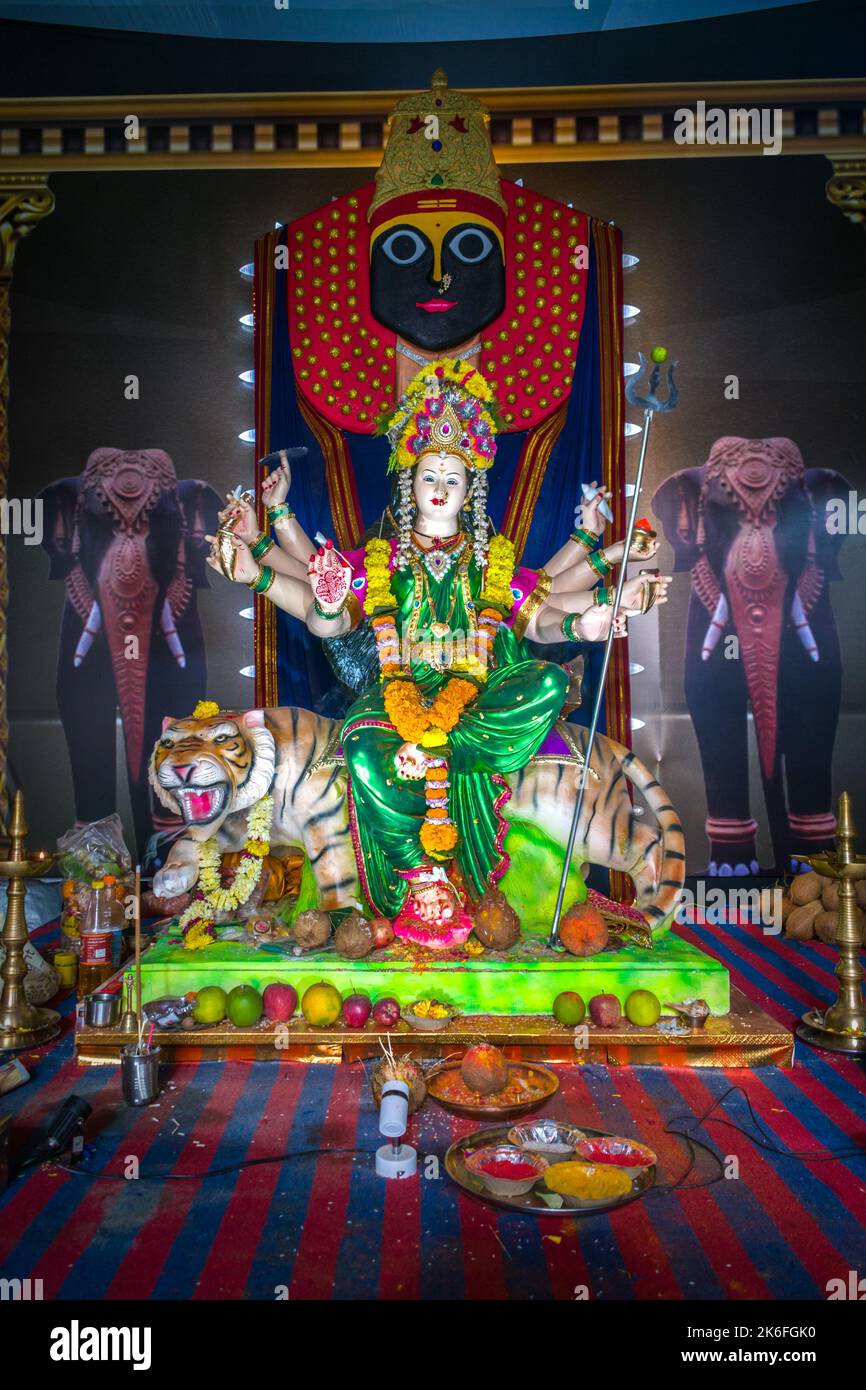 A beautiful idol of Maa Durga being worshipped at a mandal in Mumbai ...