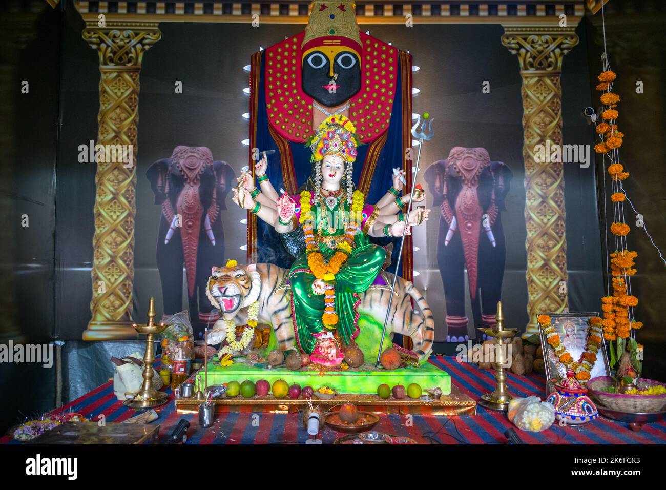 A beautiful idol of Maa Durga being worshipped at a mandal in Mumbai ...