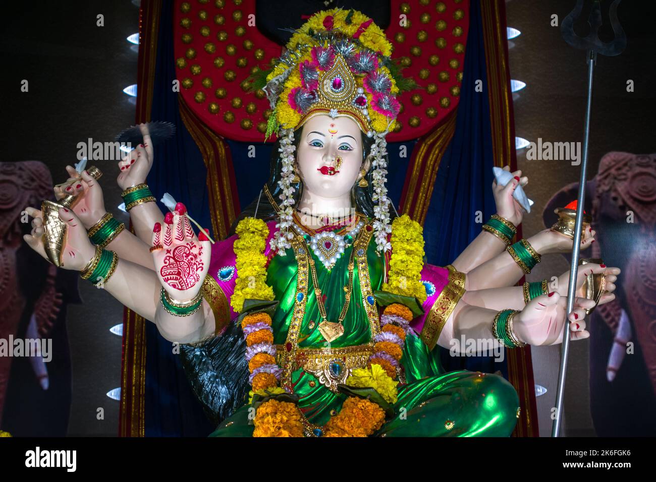 A beautiful idol of Maa Durga being worshipped at a mandal in Mumbai ...