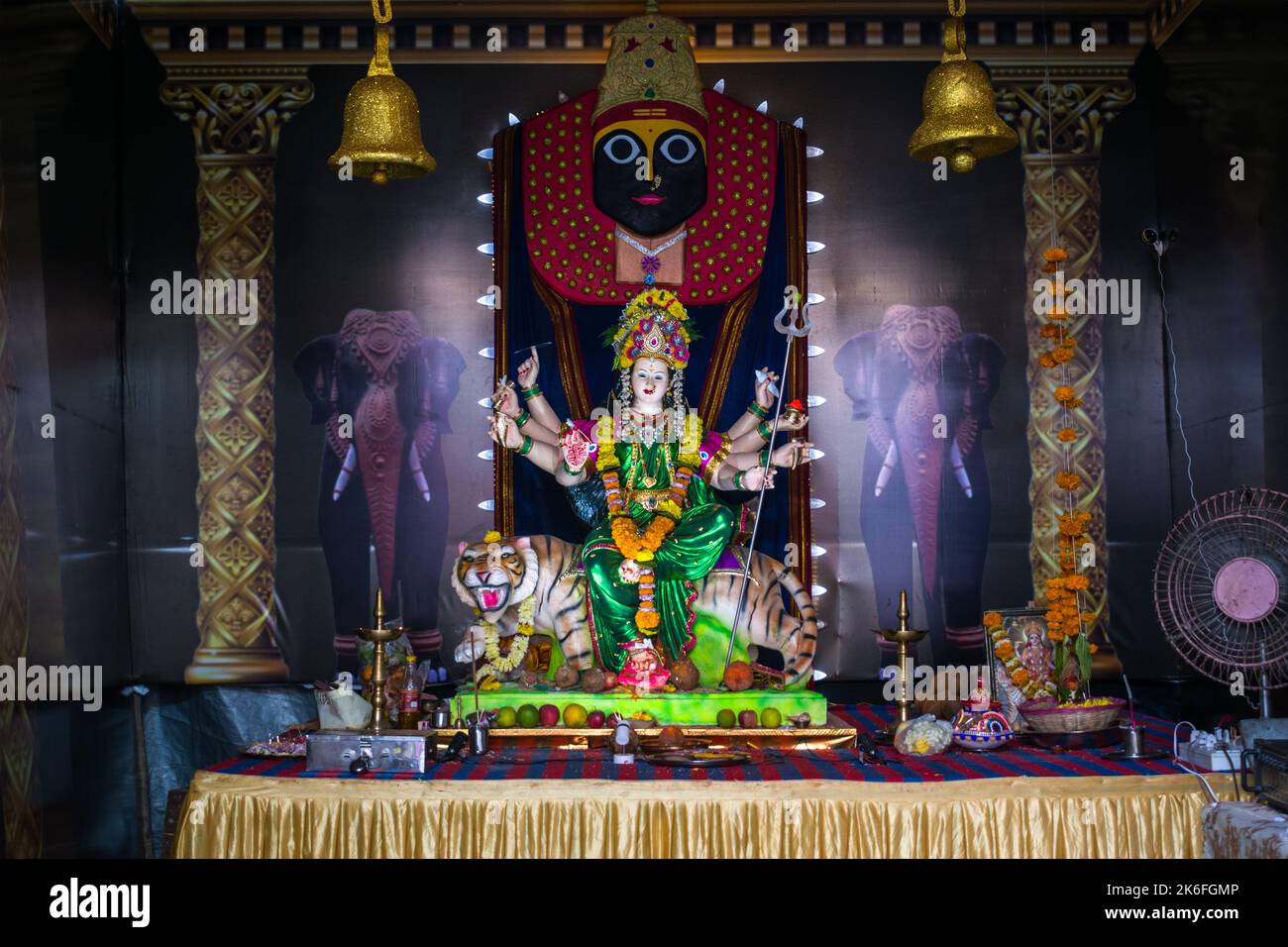 A beautiful idol of Maa Durga being worshipped at a mandal in Mumbai ...