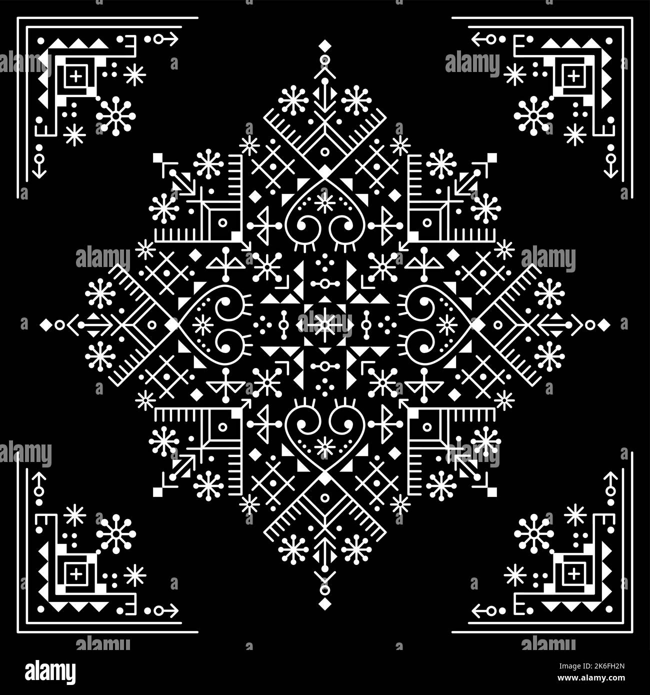 Tribal or neotribal line art vector mandala pattern with corners ...