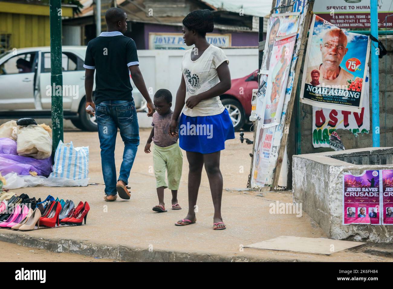 Accra, Ghana - April 06, 2022: Local African Ghana People walking to ...