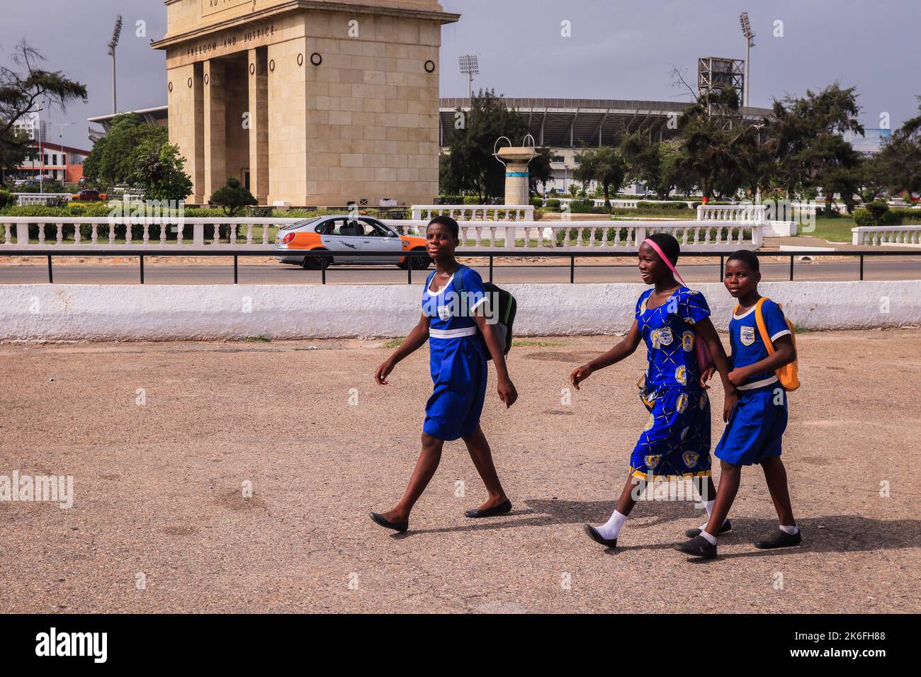 Accra, Ghana - April 06, 2022: Local African Ghana People walking to ...