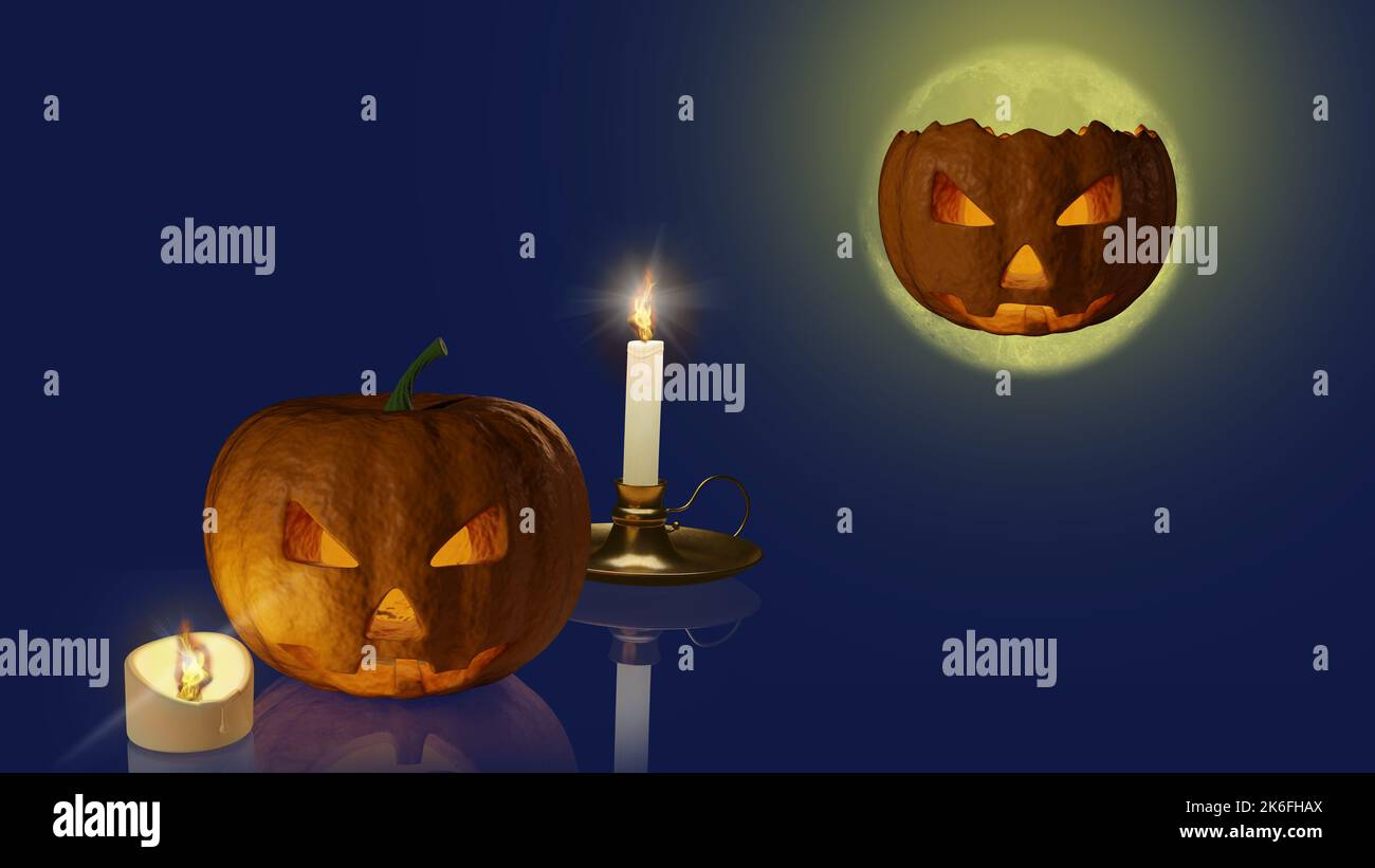 3d illustration. Halloween. Hag. Witch flying in the night. Occurrence ...