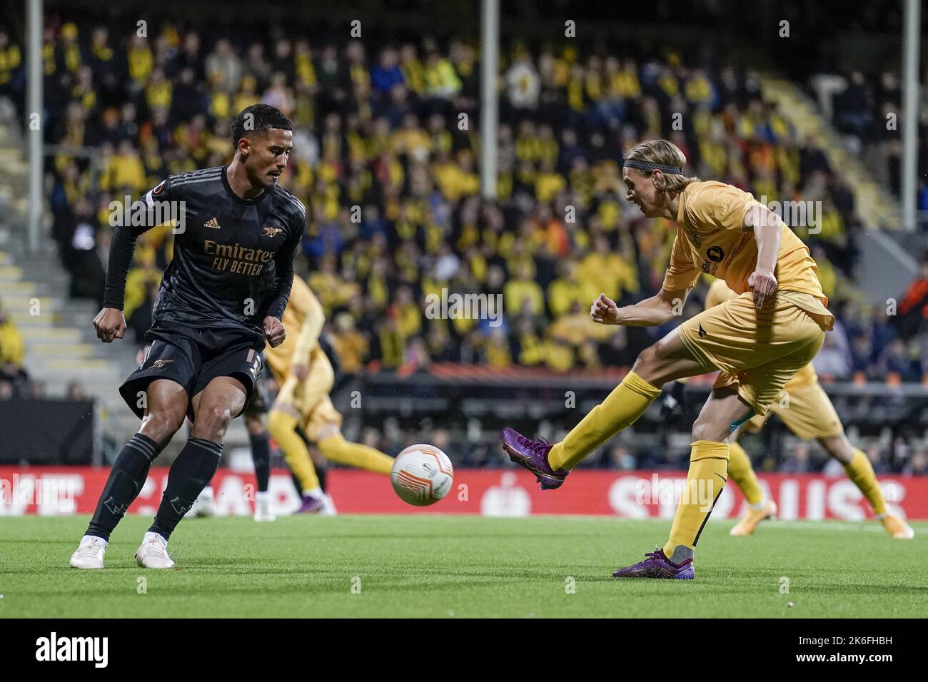 Bodø 20221013.Arsenal's William Saliba and Bodoe/Glimt's Ola Solbakken ...