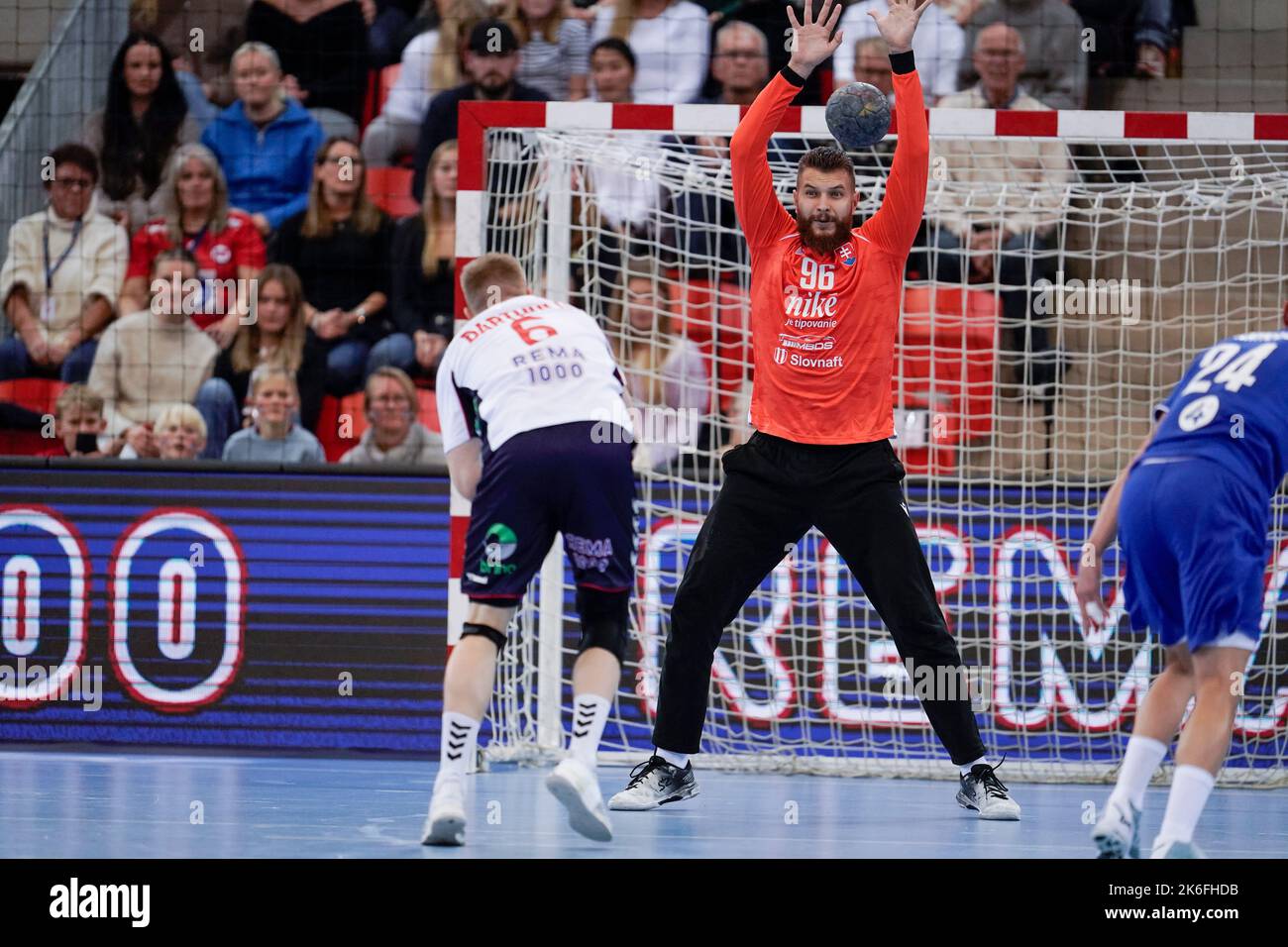 Larvik 20221013.Slovakia's goalkeeper Michal Martin Konecny and Norway ...