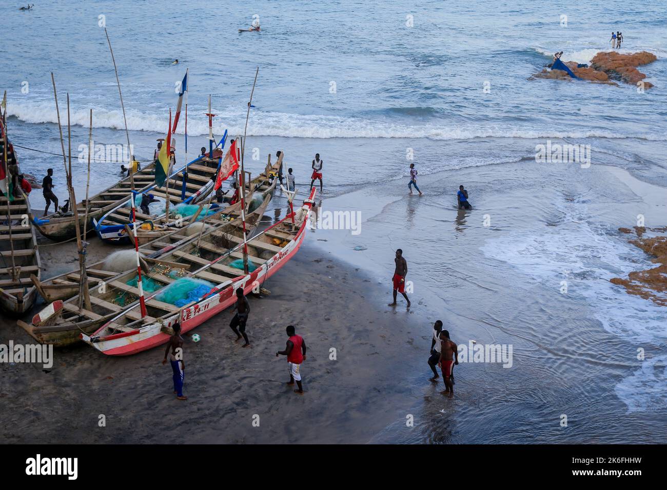 Cape Coast, Ghana - April 05, 2022: Atlantic Ocean Coastline with Boats ...