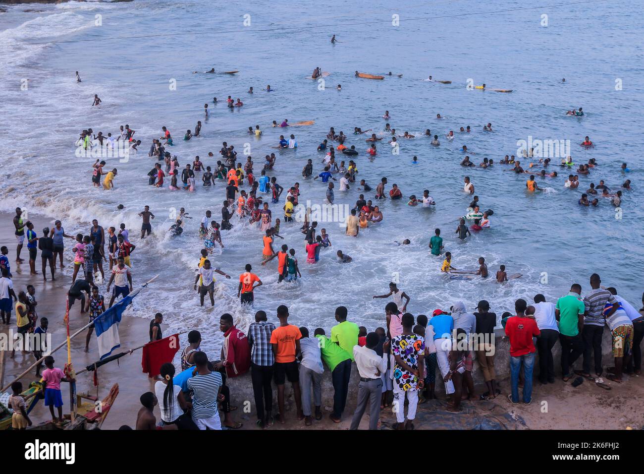 Cape Coast, Ghana - April 05, 2022: Atlantic Ocean Coastline with Boats ...