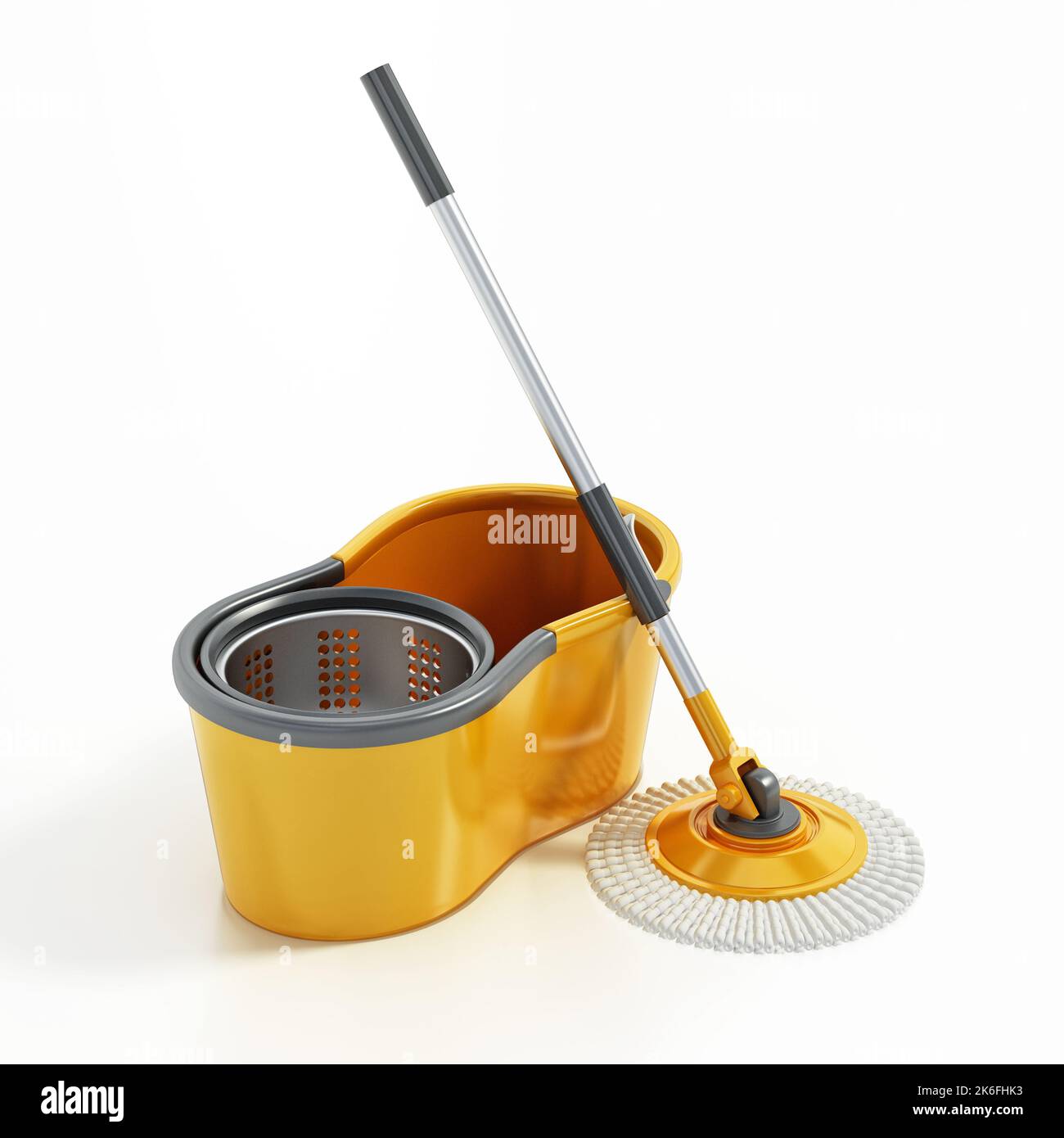 Generic spin mop with bucket on white background. 3D illustration Stock ...