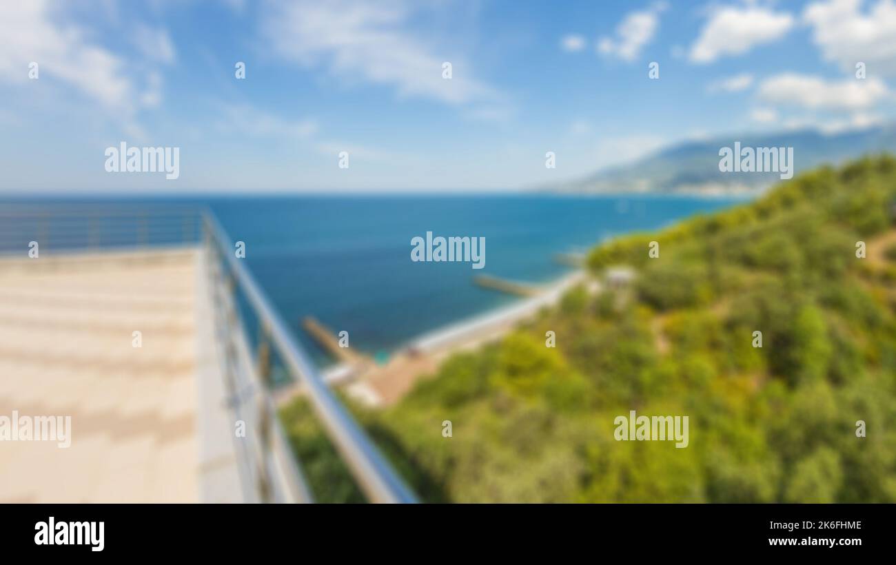 Abstract defocused sea view with clear blur sky, view from high floor ...