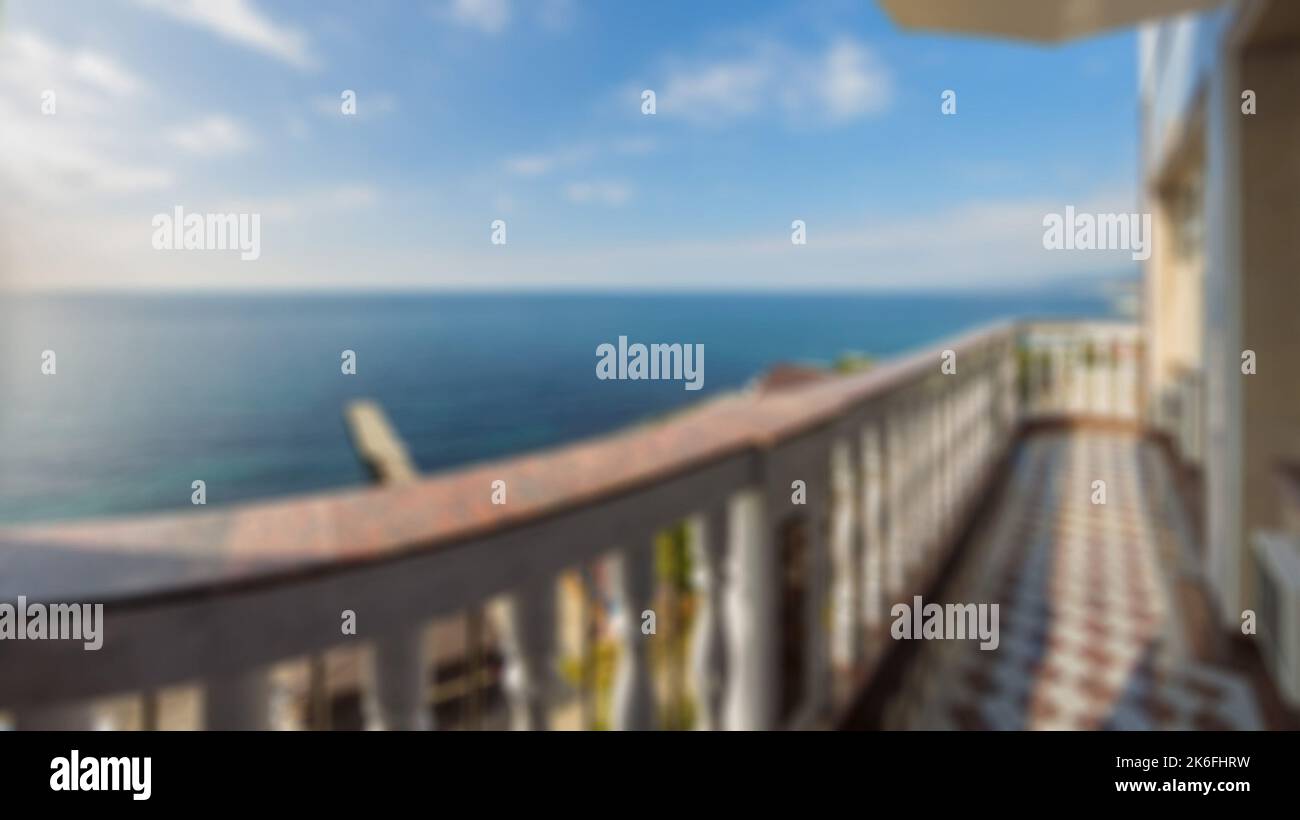Abstract defocused sea view with clear blur sky, view from high floor ...