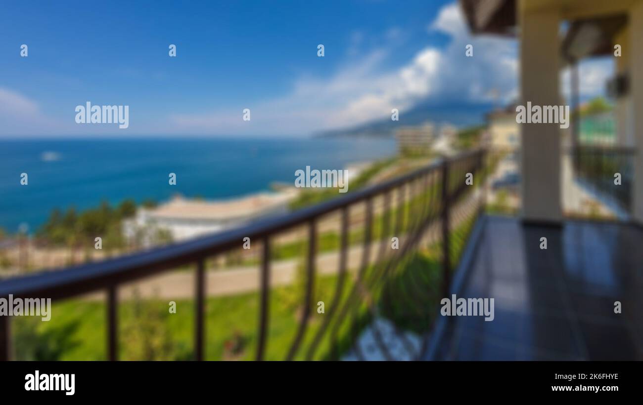Abstract defocused sea view with clear blur sky, view from high floor ...