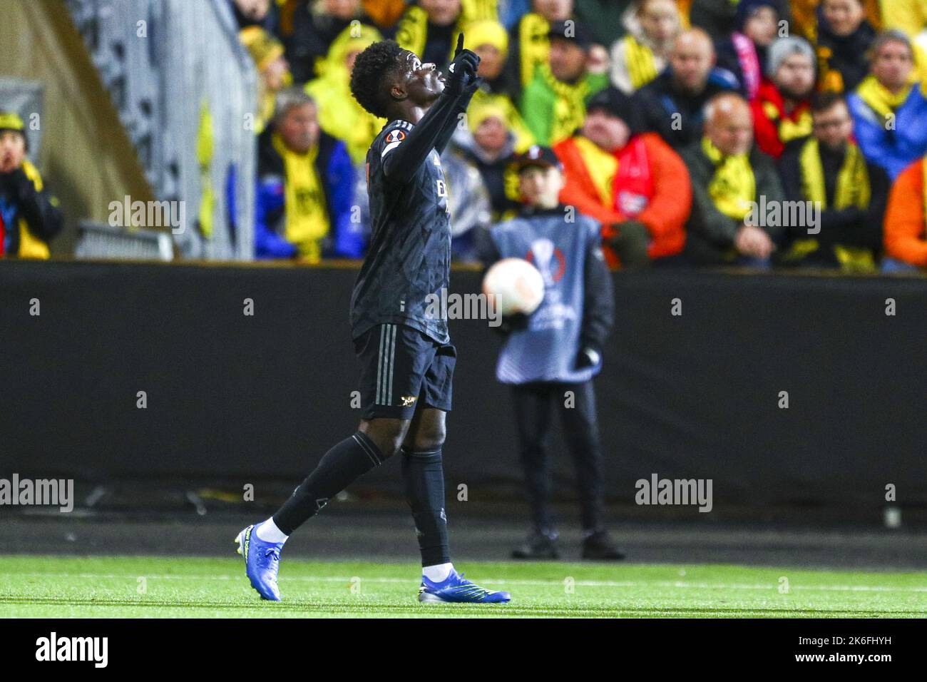 Bodø 20221013.Arsenal's Bukayo Saka celebrates after the 1-0 score ...