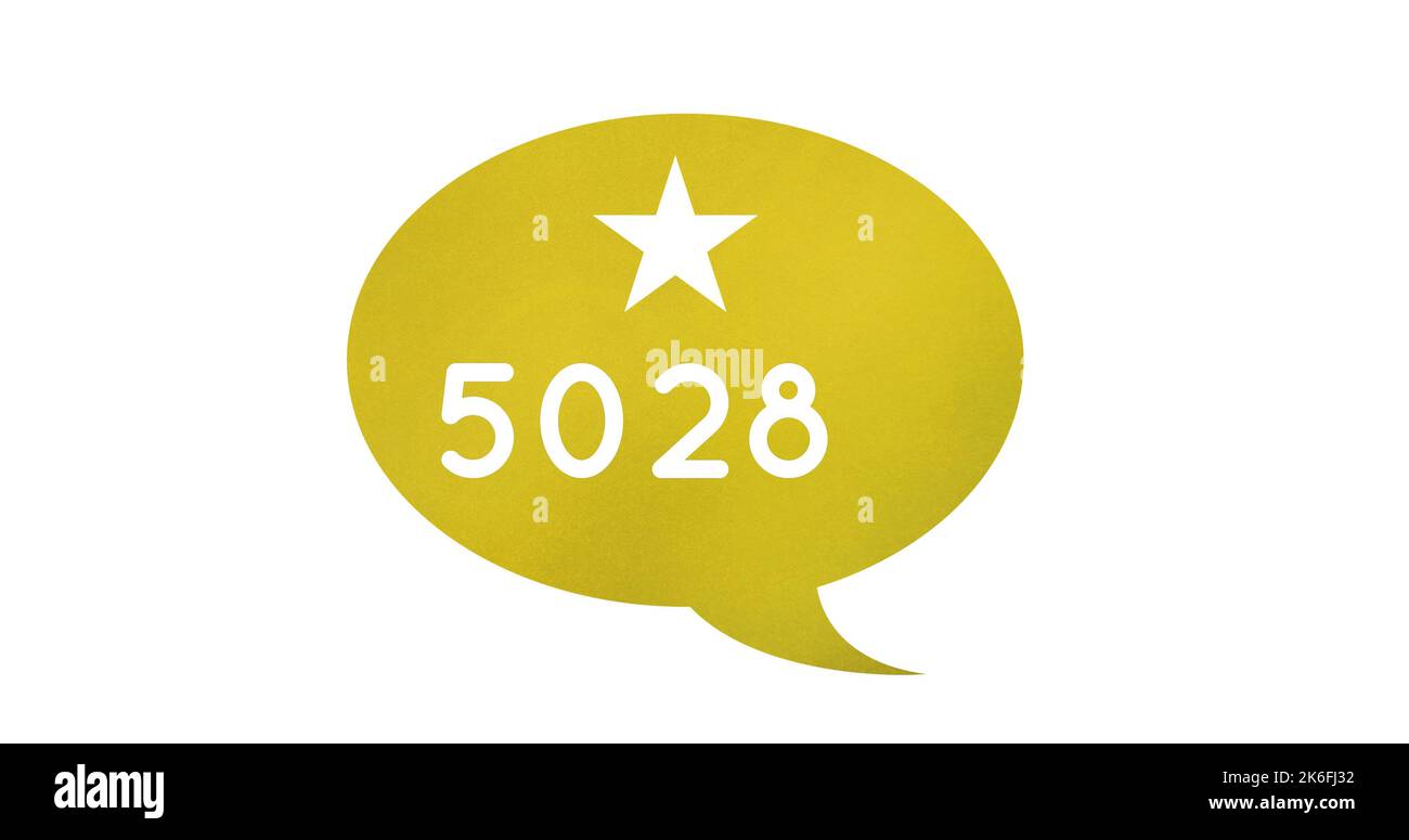 Image of 5028 stars in speech bubble over white background. Social ...