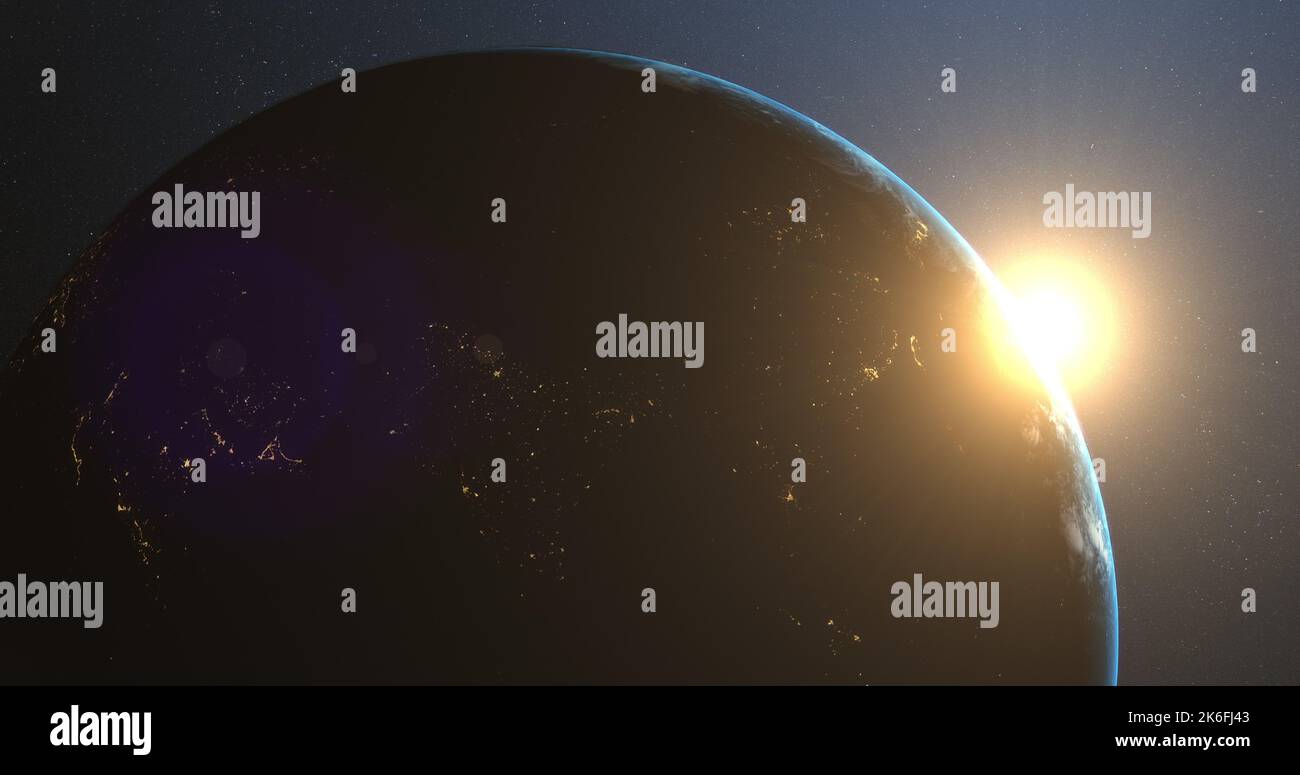 Image of satellite photo of earth and sun visible from space. Cosmos ...