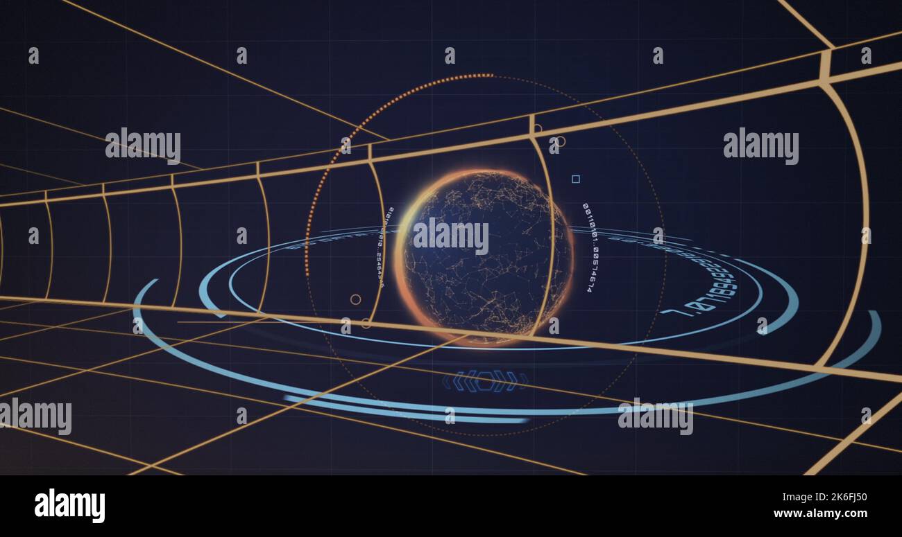 Image of globe in black digital space. Virtual reality, metaverse ...