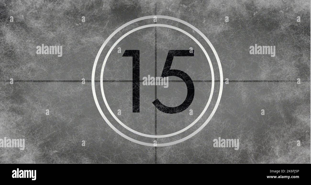 Image of number fifteen in vintage black and white film projector ...