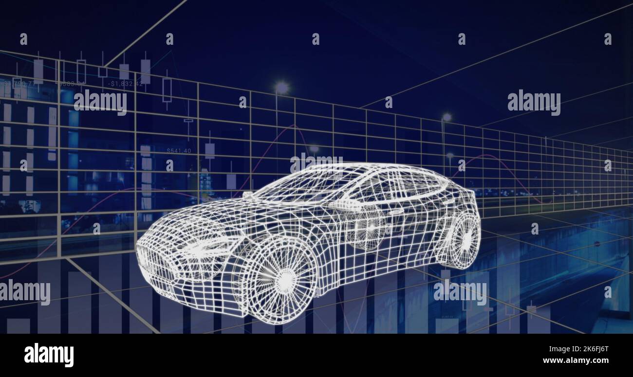 Image of project of car in navy digital space. Virtual reality ...