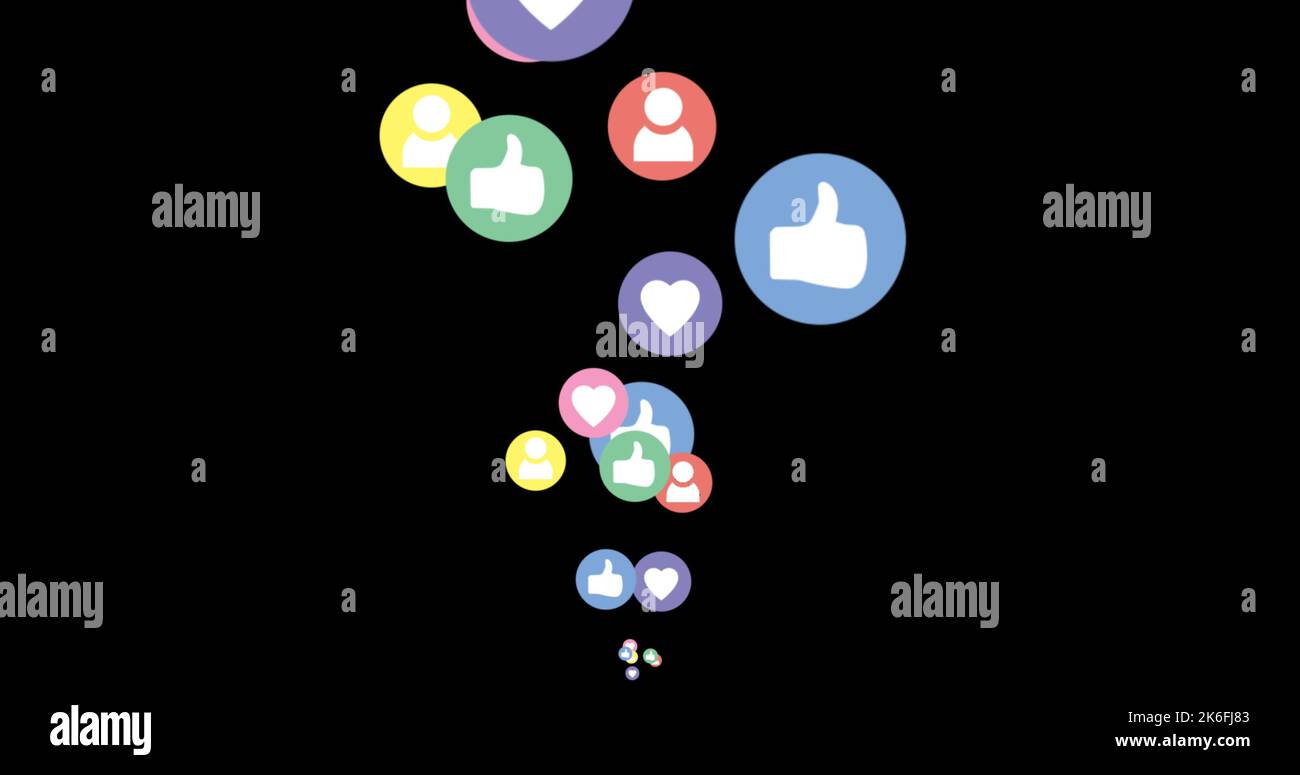 Image of social media reaction icons on black background. Social media ...