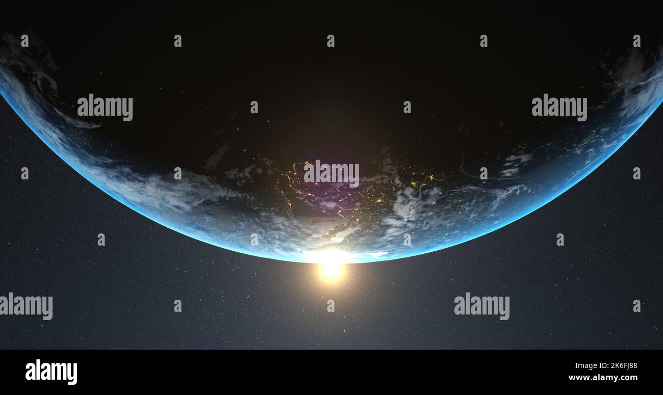 Image of satellite photo of earth and sun visible from space. Cosmos ...