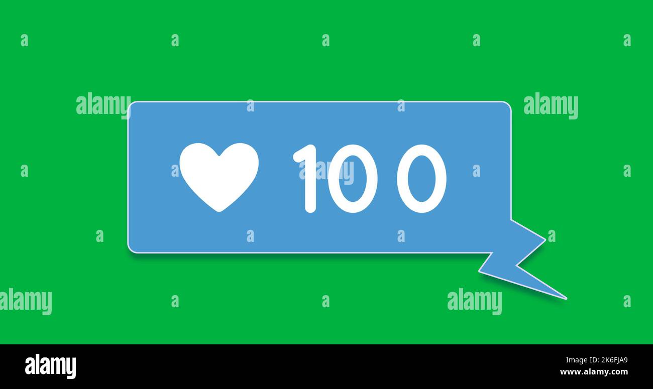 Image of 100 likes on green background. Social media, communication ...