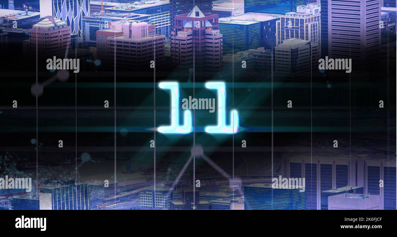 Image of glowing blue digital number eleven in countdown over cityscape ...