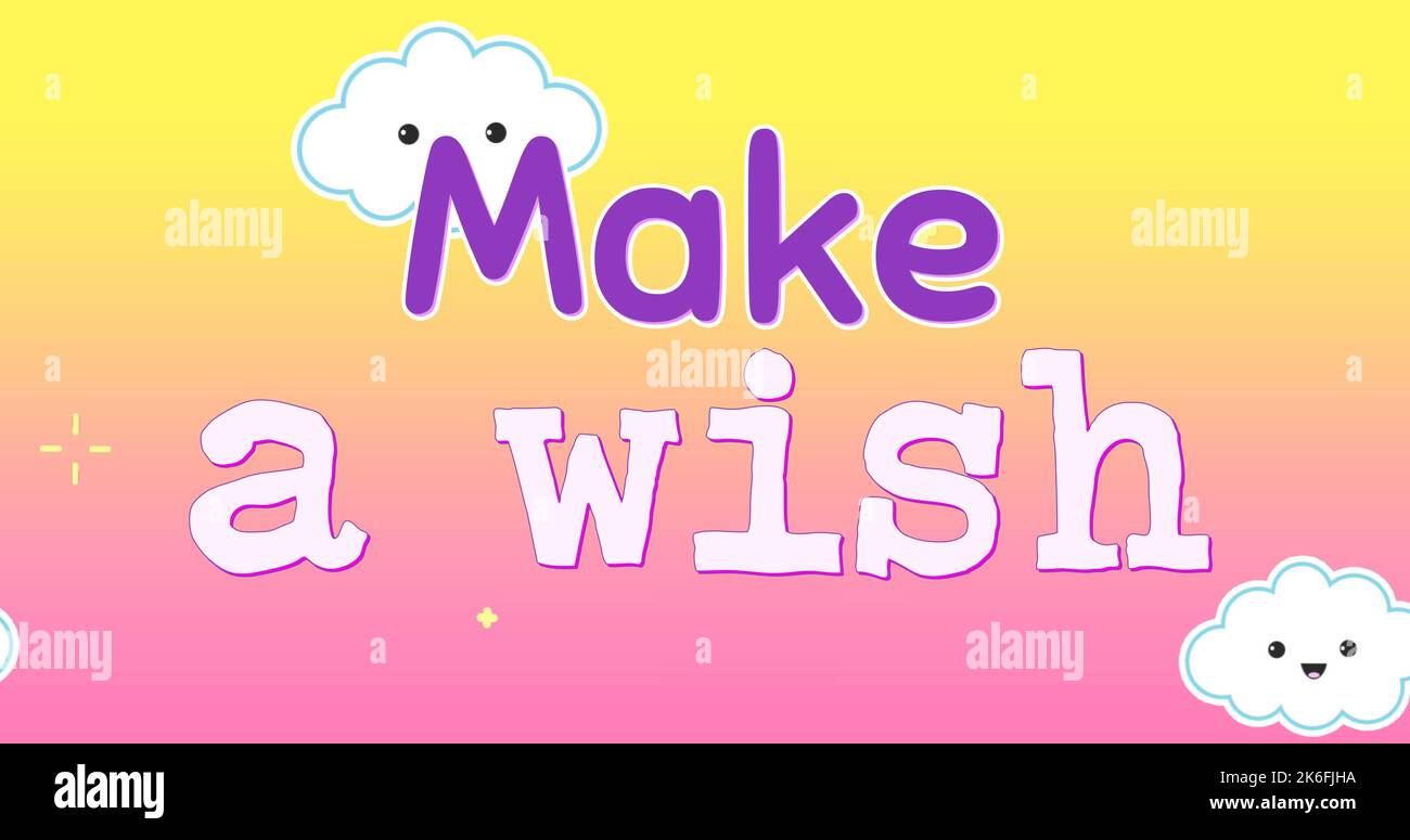 Image of make a wish over happy clouds and pink and yellow background ...