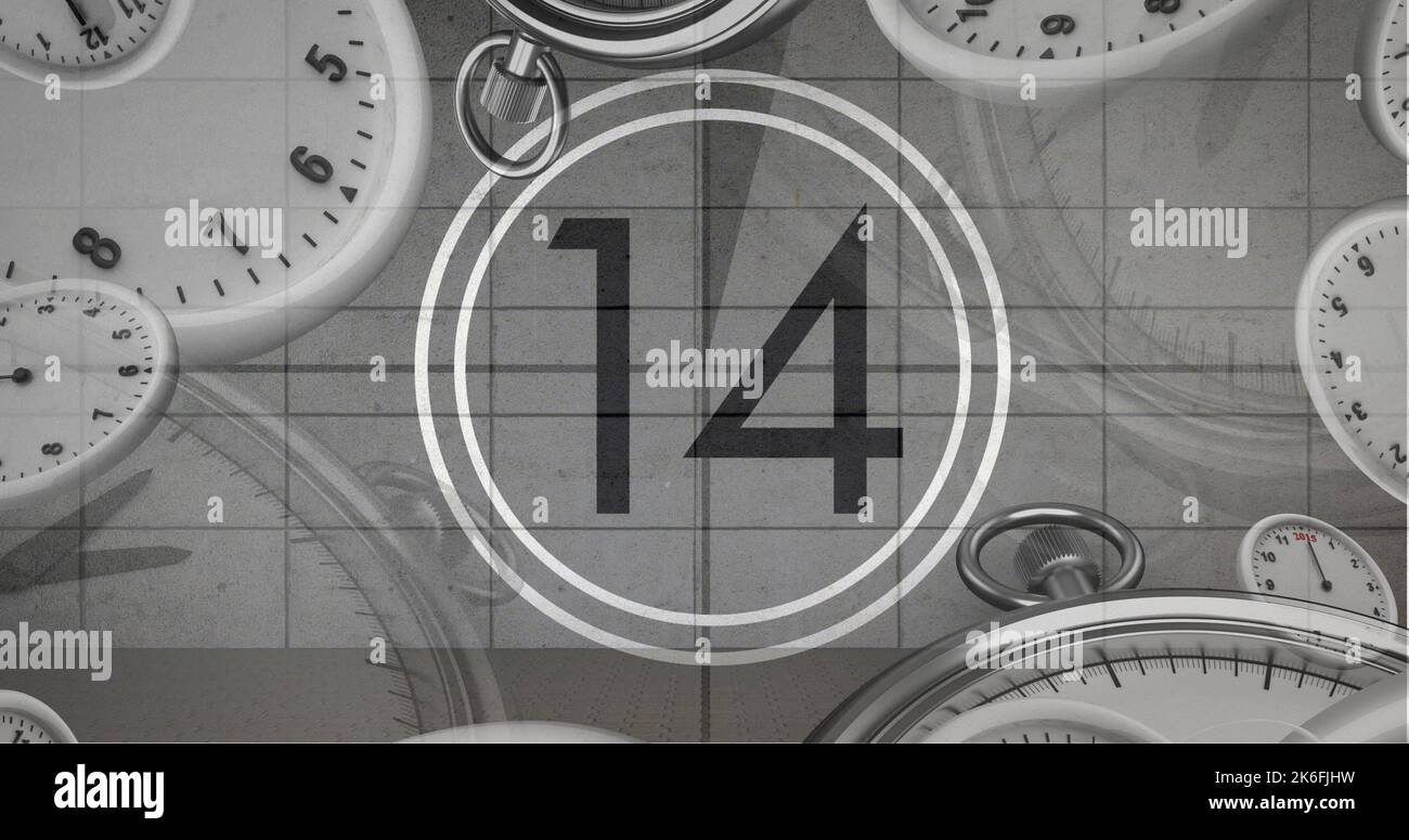 Image of number fourteen in vintage black and white film projector ...