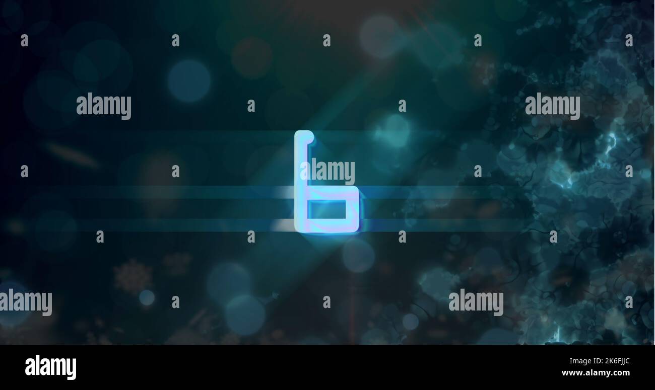 Image of blue retro digital number six in countdown on damaged screen ...