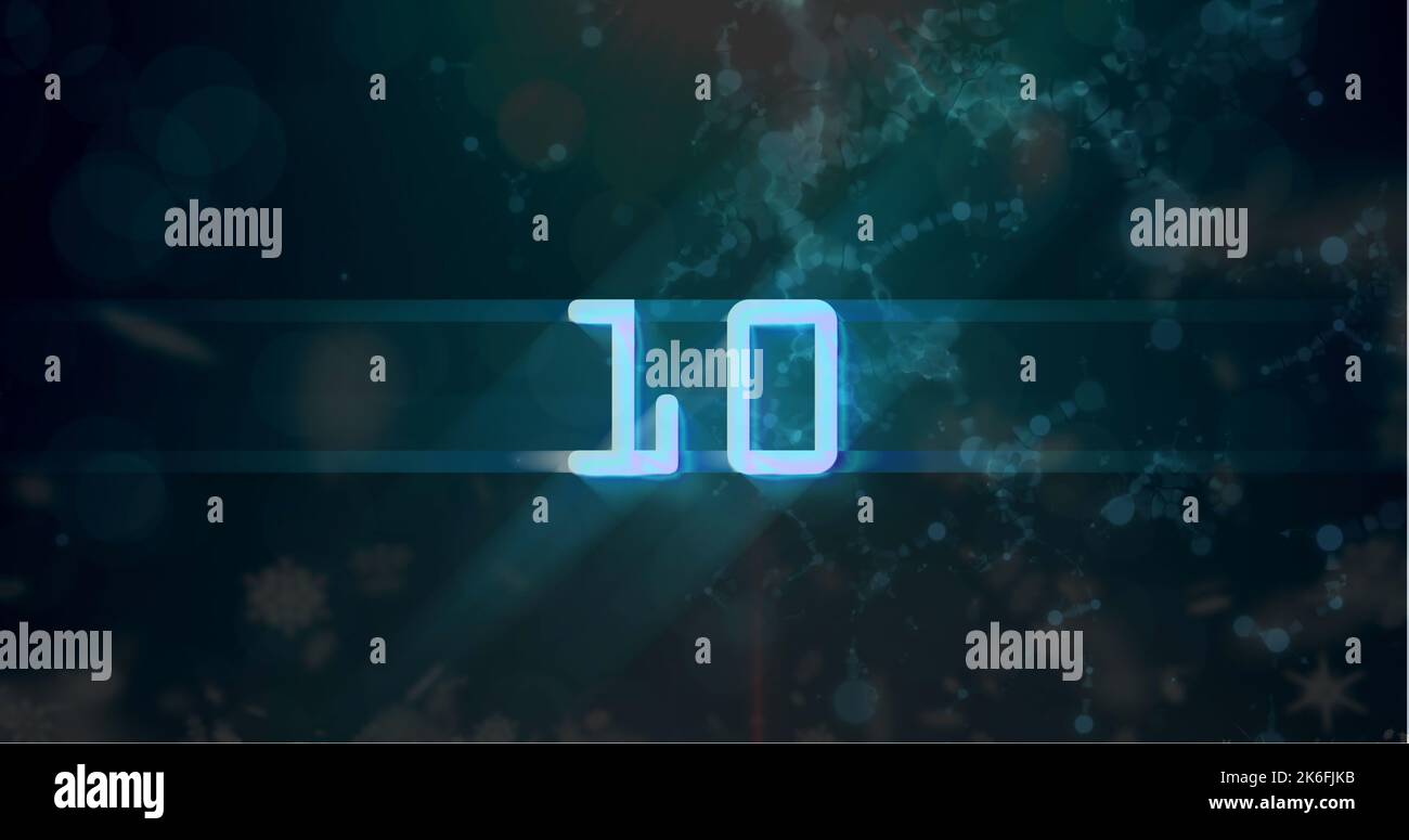 Image of blue retro digital number ten in countdown with screen flare ...