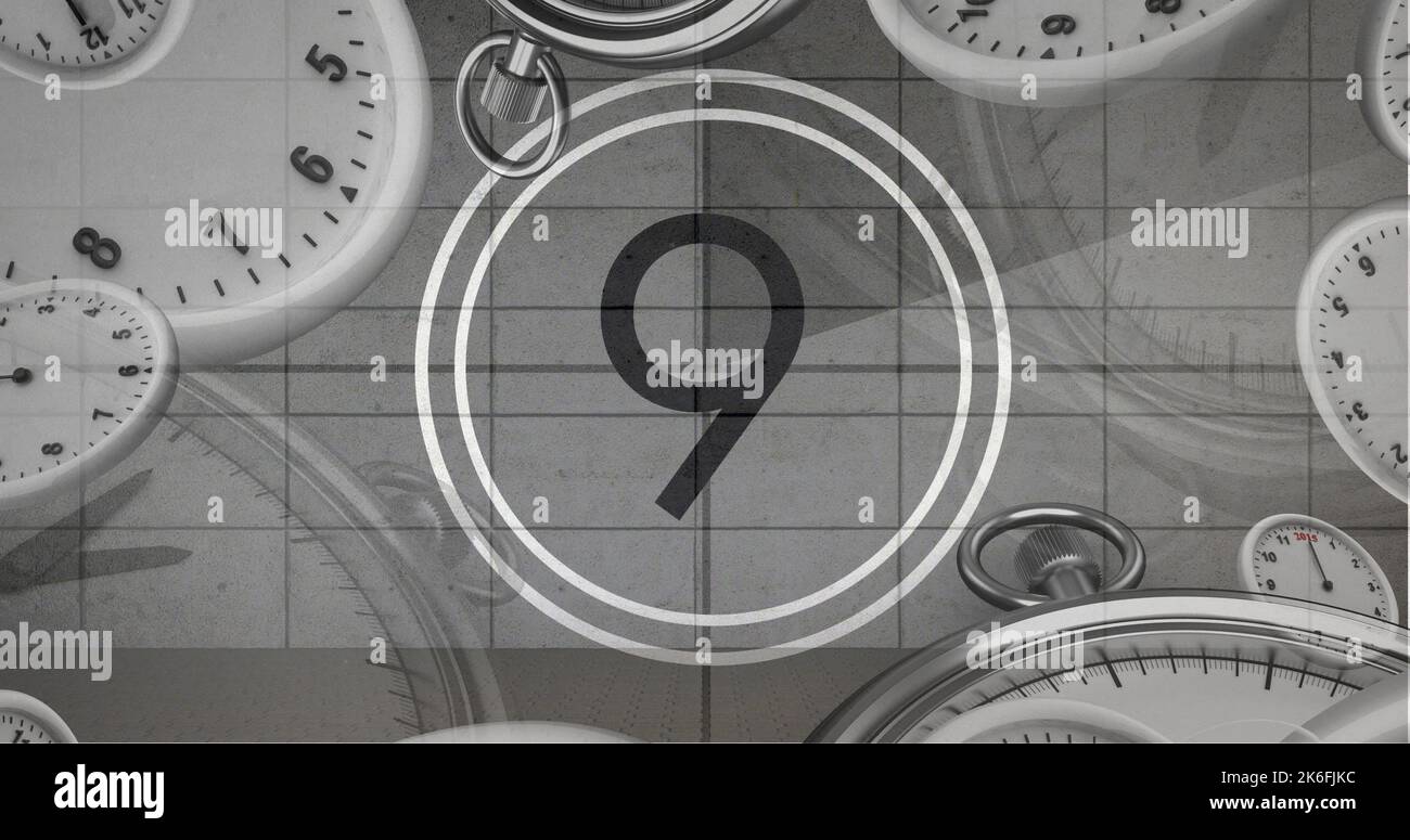 Image of number nine in vintage black and white film projector ...