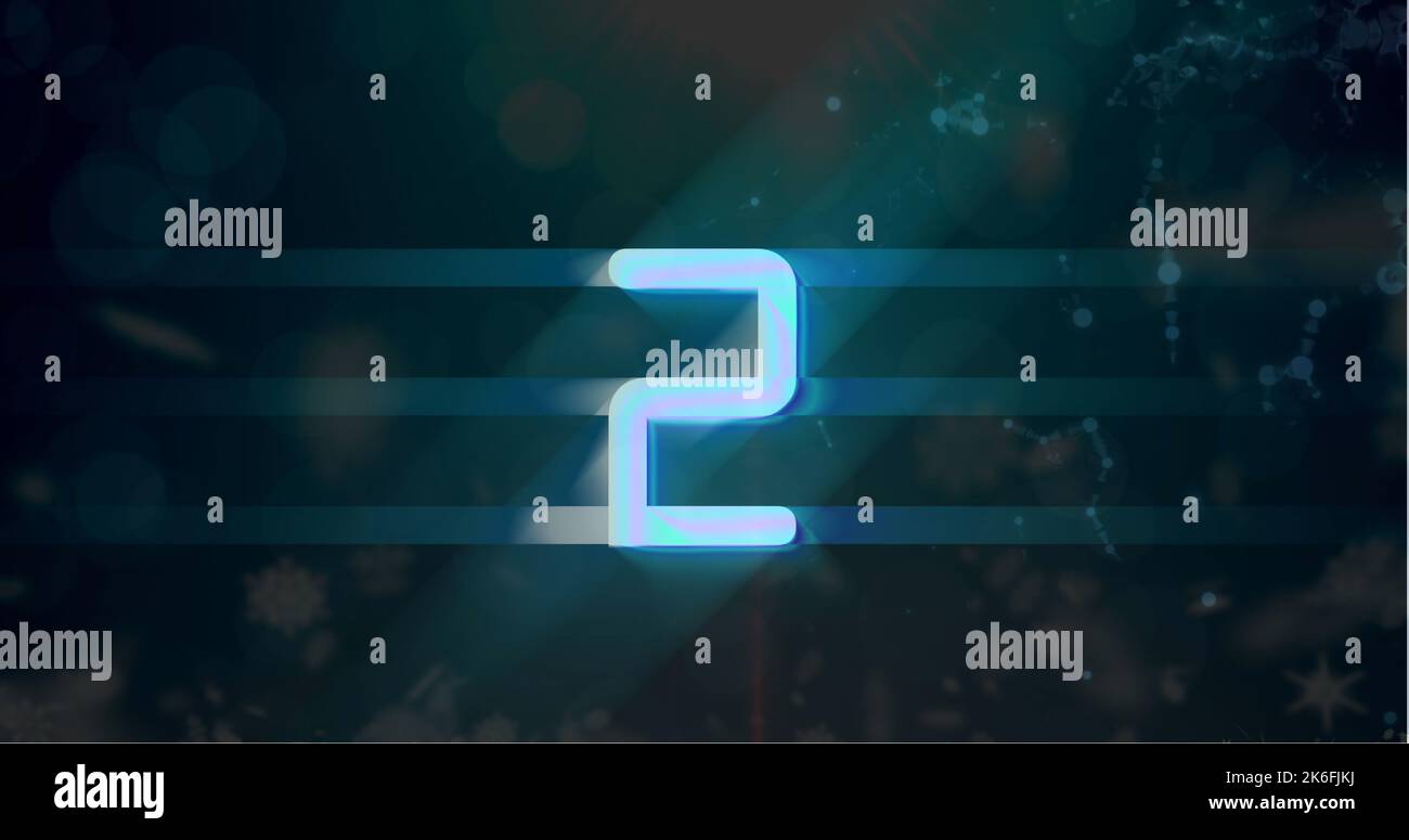 Image of blue retro digital number two in countdown with screen flare ...