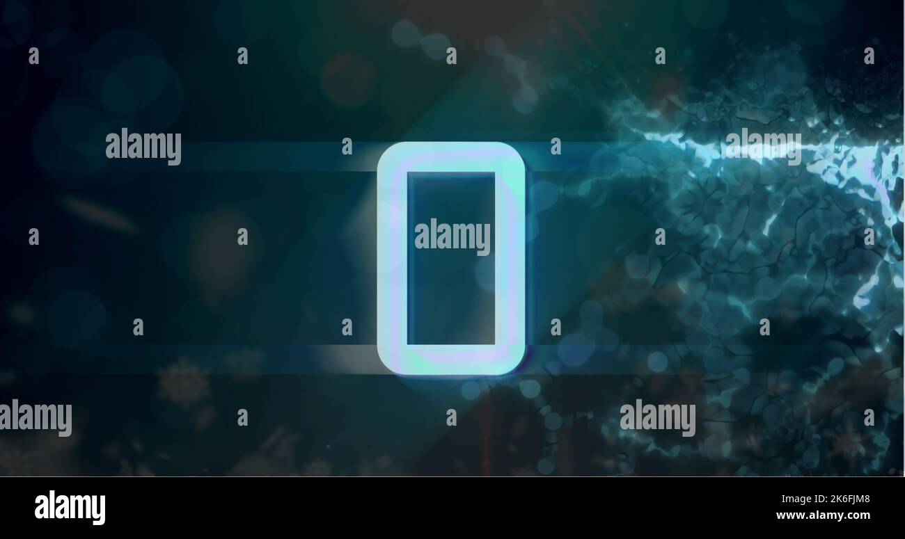 Image of blue retro digital number zero in countdown on damaged screen ...