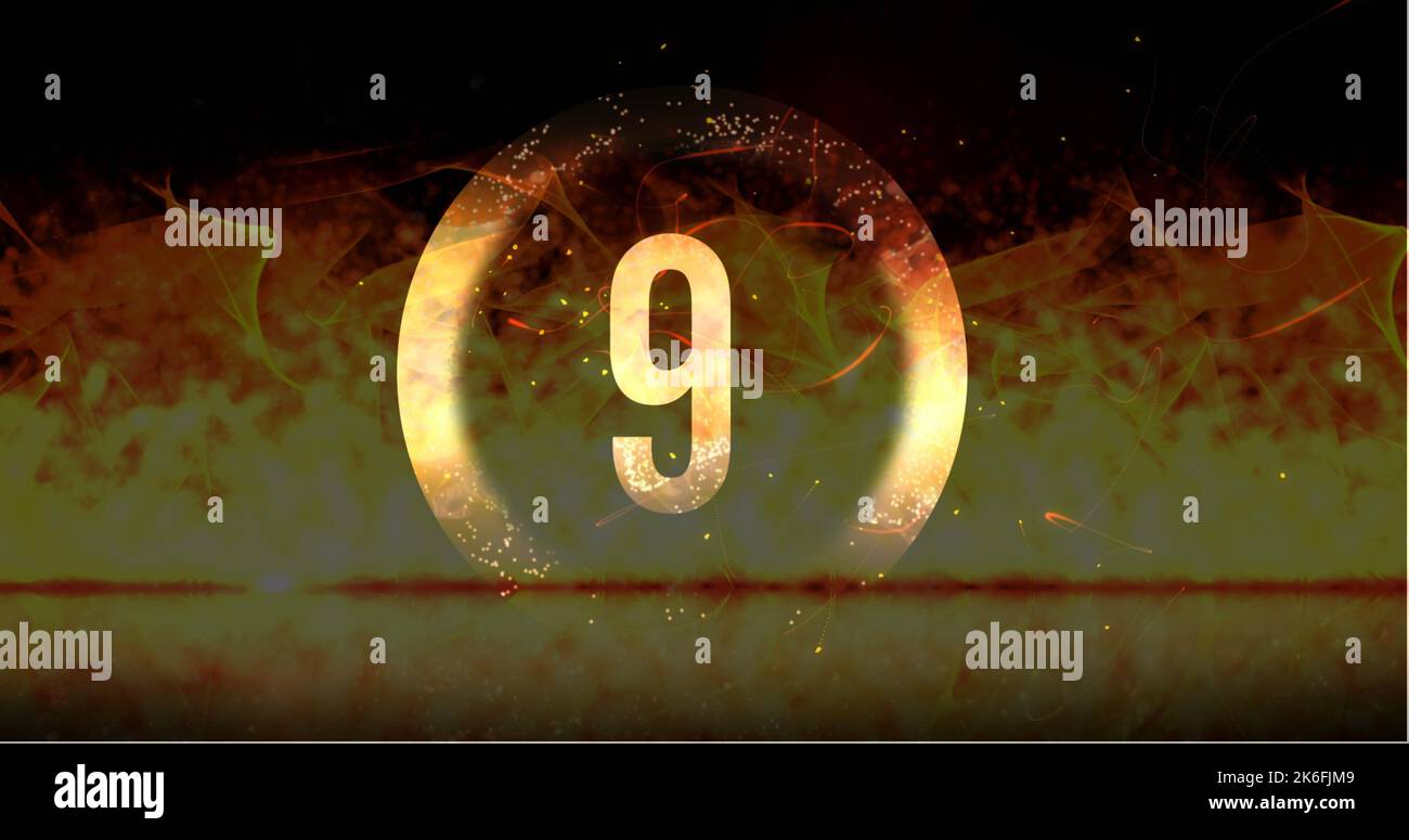 Image of ring and glowing number nine in dramatic countdown over ...