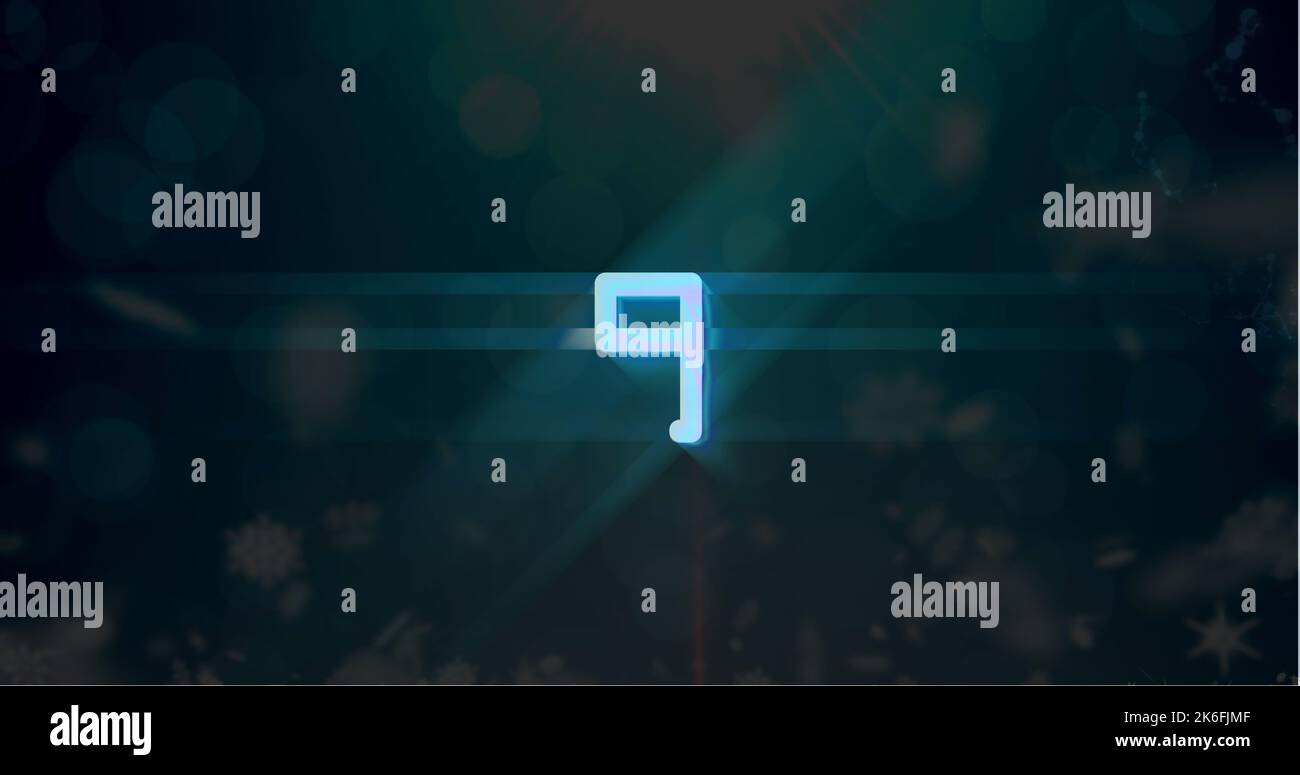 Image of blue retro digital number nine in countdown with screen flare ...