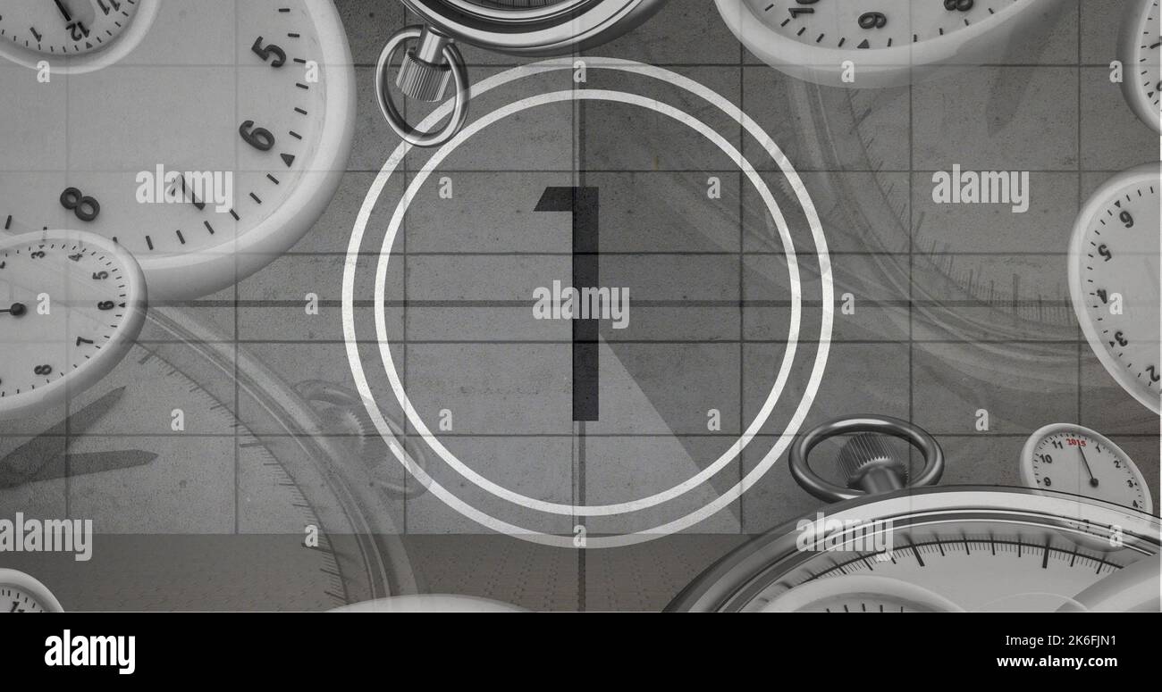 Image of number two in vintage black and white film projector countdown ...