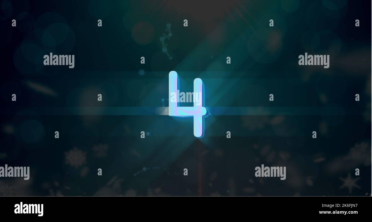 Image of blue retro digital number four in countdown with screen flare ...